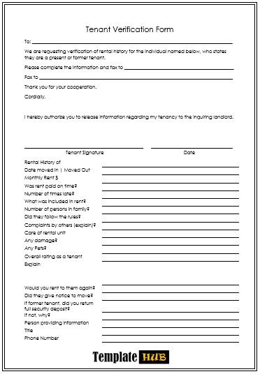 10 Free Tenant Verification Forms - (MS Word)- TemplateHub 10 Free Tenant Verification Forms - (MS Word)- TemplateHub