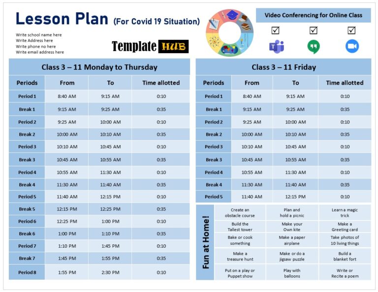 Lesson Plan Templates for COVID-19 Situations - Templates Hub