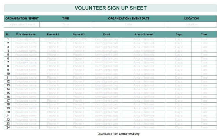 10 Free Volunteer Sign Up Sheet Templates - TemplateHub