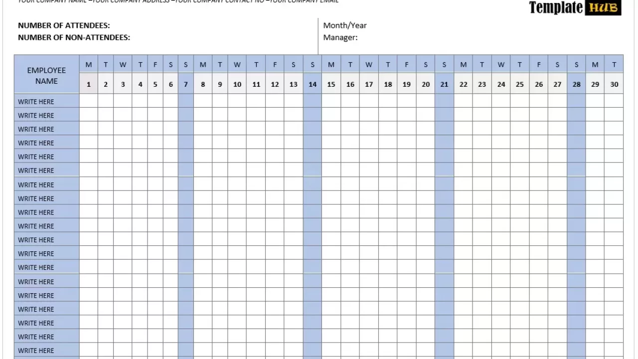 Monthly Attendance Sheet Template Excel