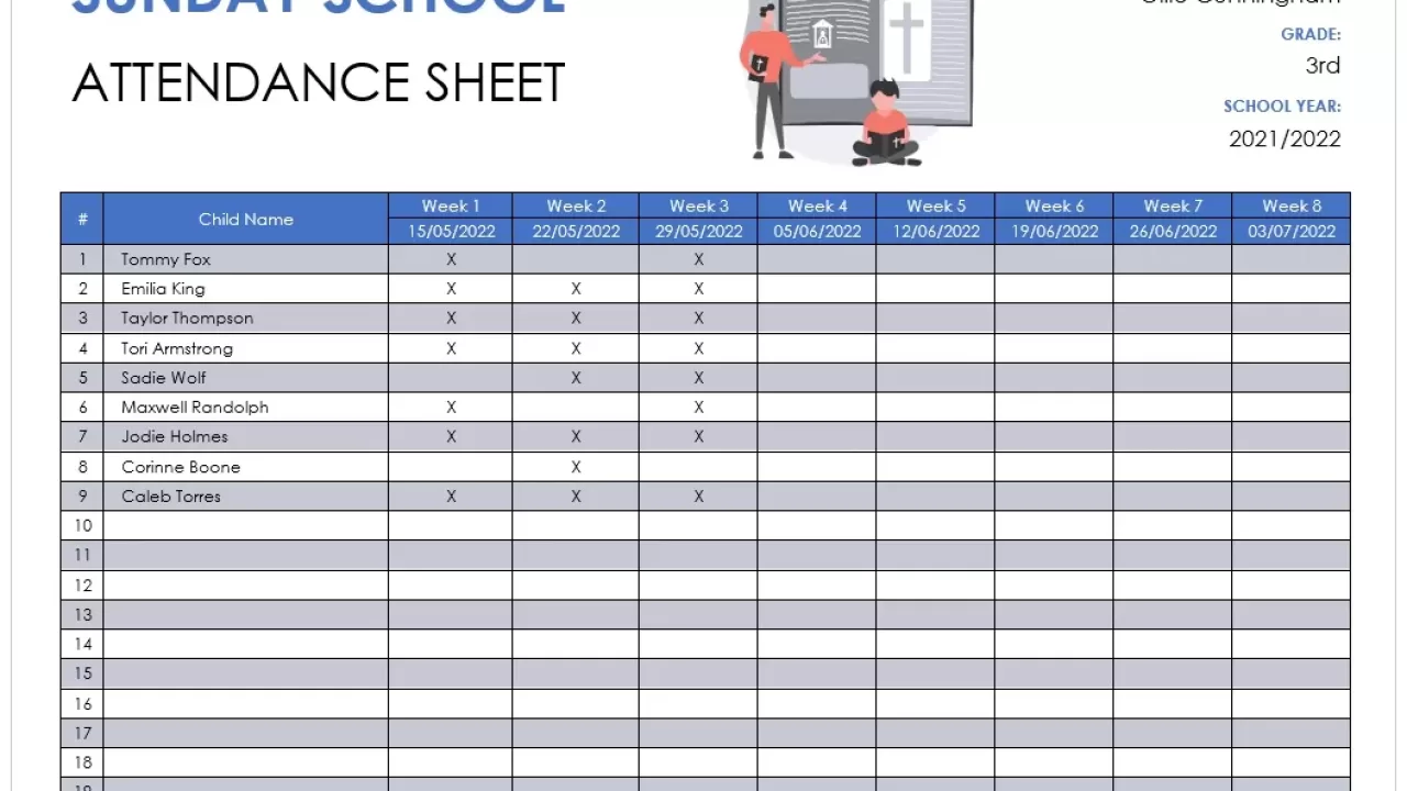 Sunday School Attendance Form Attendance Sheets 52 FREE Printables